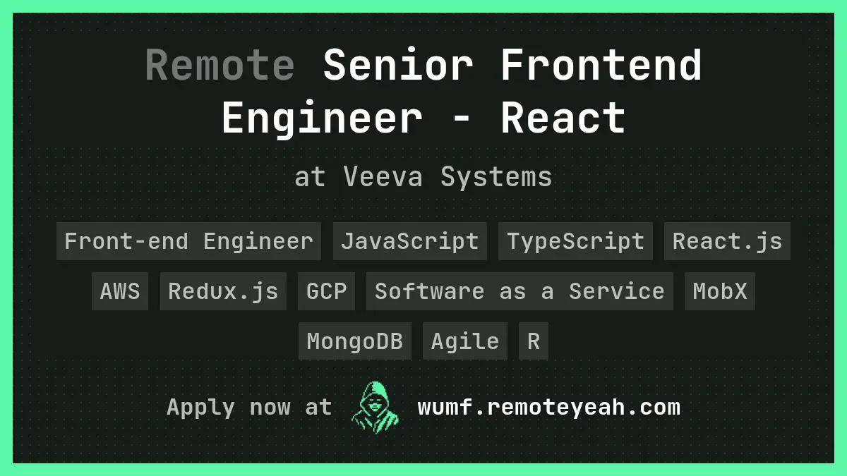 Remote Senior Frontend Engineer - React at Veeva Systems
