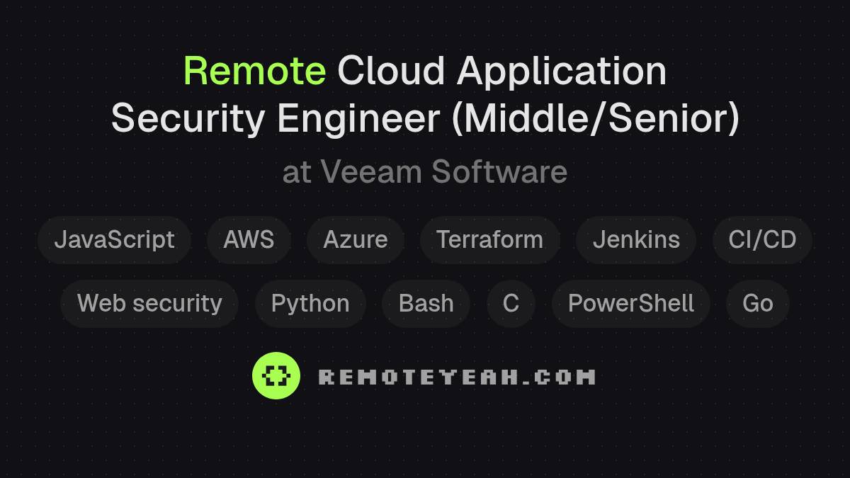 Remote Cloud Application Security Engineer (Middle/Senior) at Veeam Software