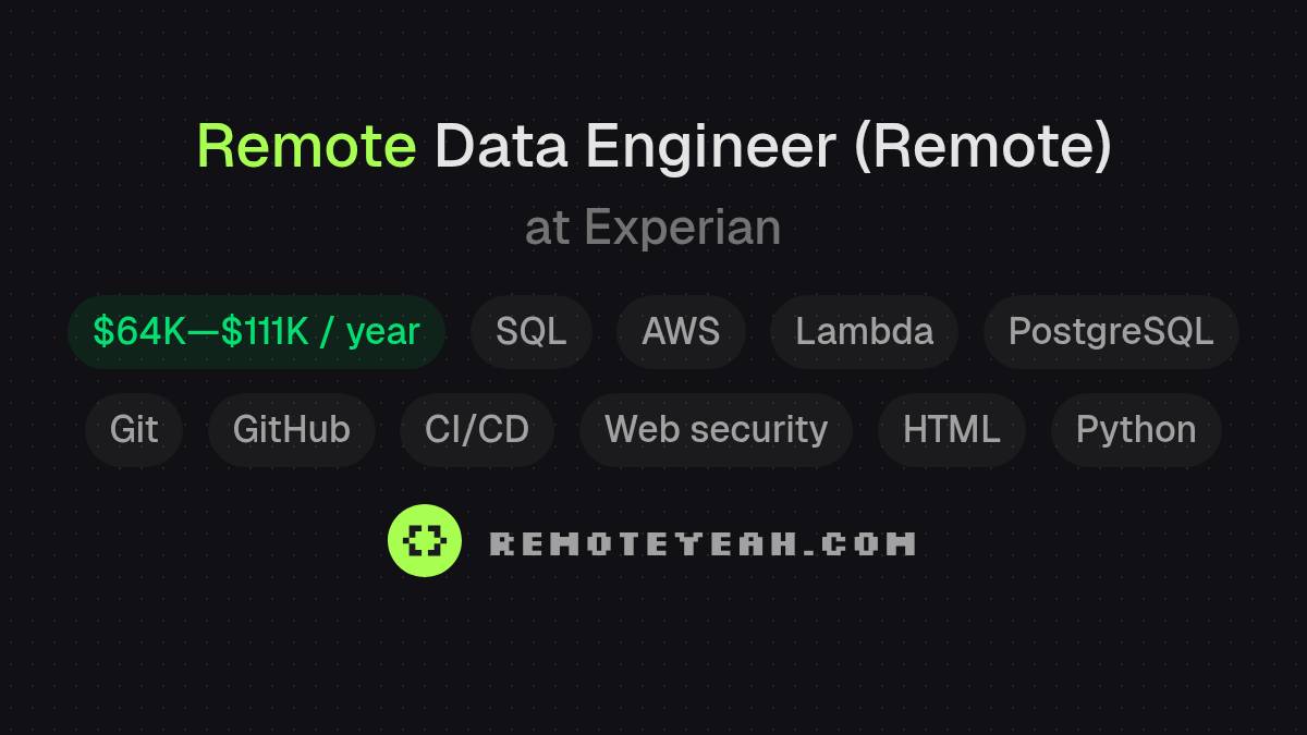 Remote Data Engineer (Remote) at Experian