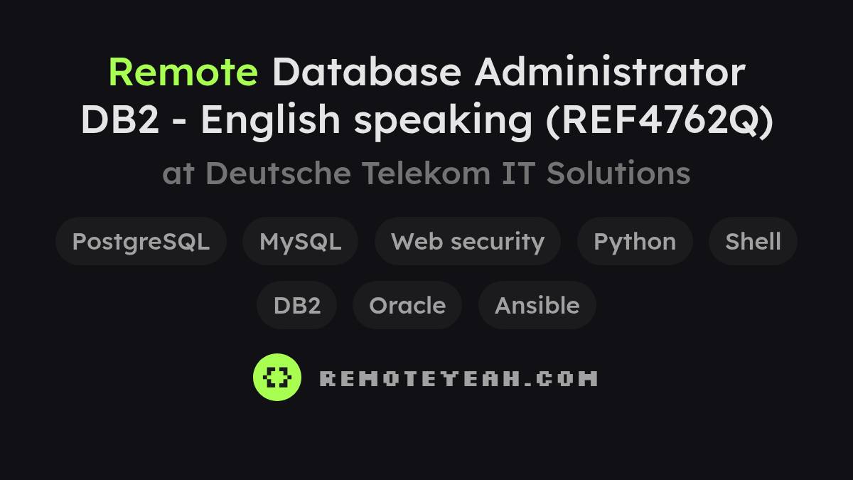Remote Database Administrator DB2 - English speaking (REF4762Q) at ...