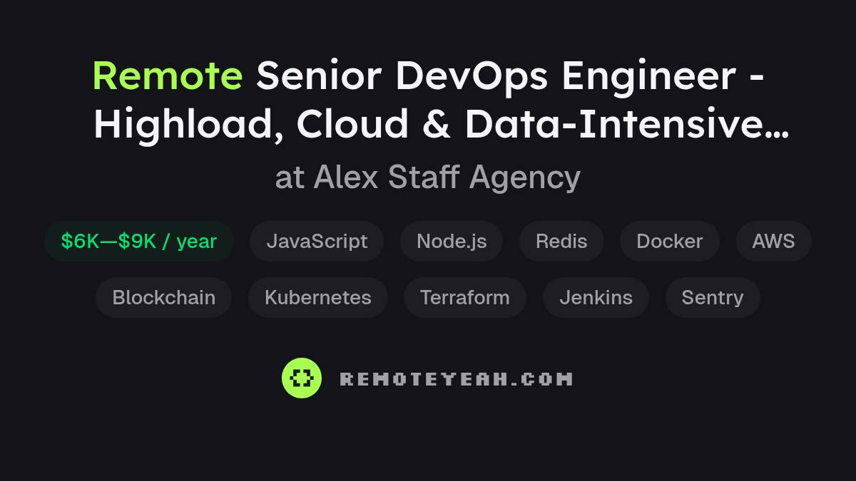 Remote Senior DevOps Engineer - Highload, Cloud & Data-Intensive ...