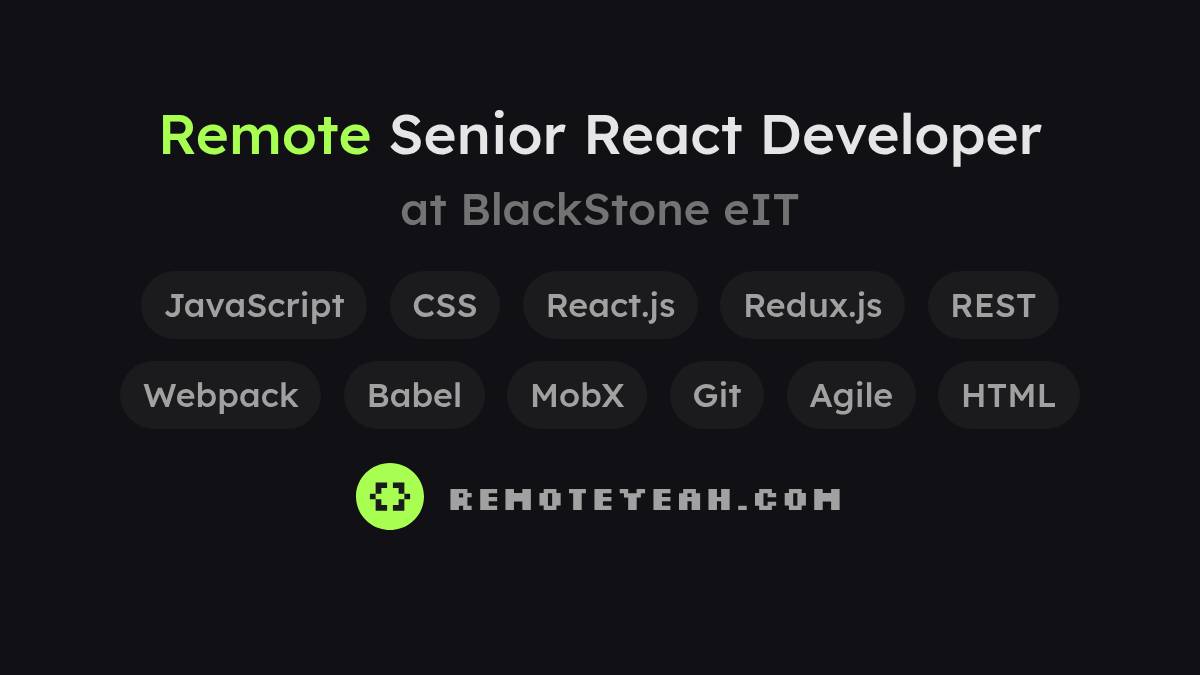 Remote Senior React Developer at BlackStone eIT