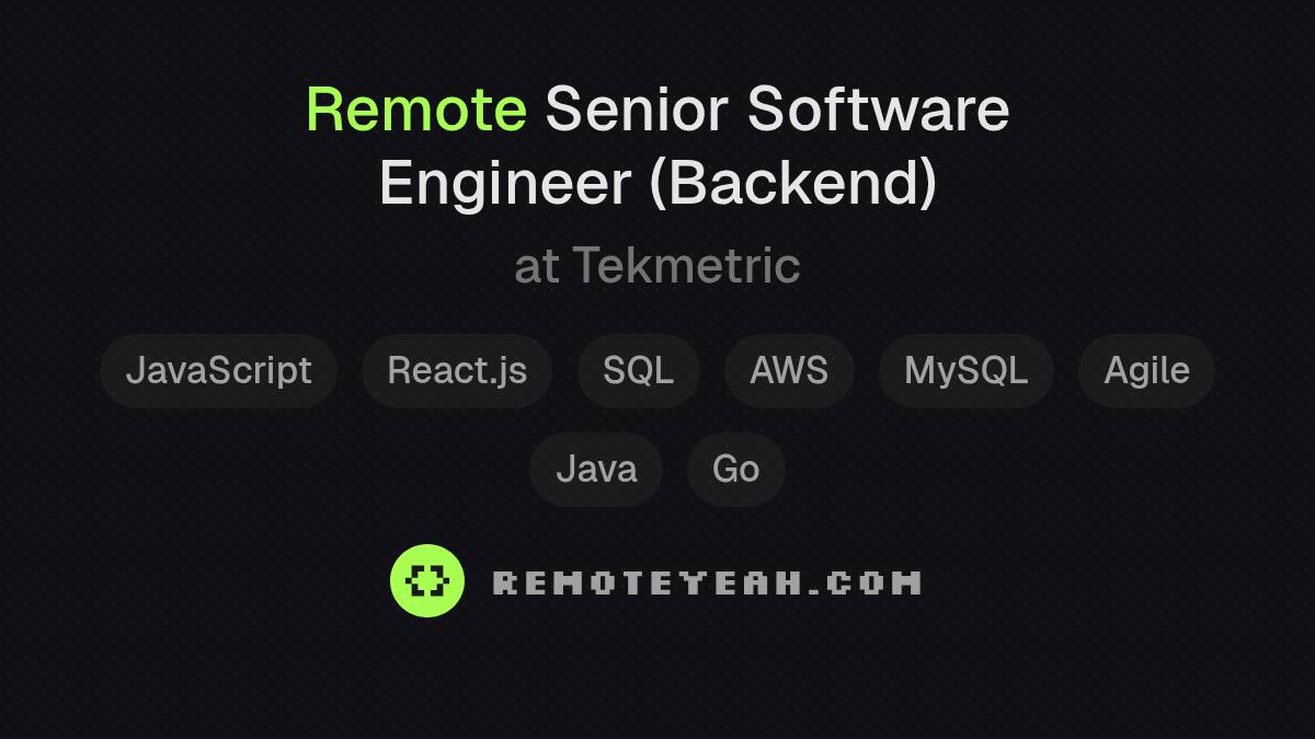 Remote Senior Software Engineer (Backend) at Tekmetric