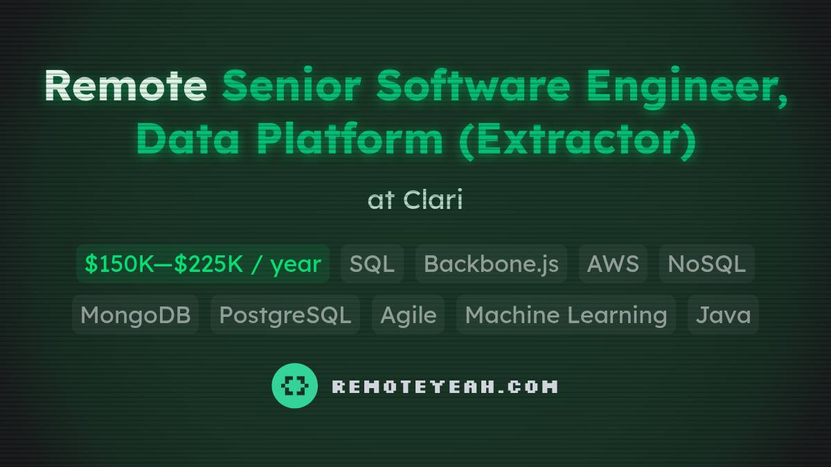 Remote Senior Software Engineer, Data Platform (Extractor) at Clari