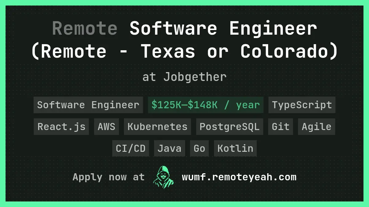 Remote Software Engineer (Remote - Texas or Colorado) at Jobgether