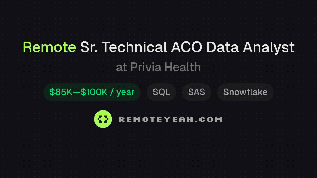 Remote Sr. Technical ACO Data Analyst at Privia Health