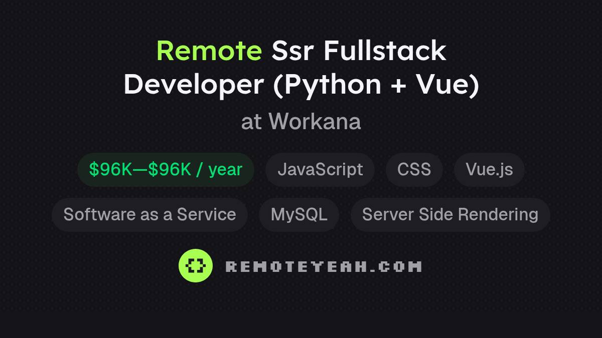 Remote Ssr Fullstack Developer (Python + Vue) at Workana