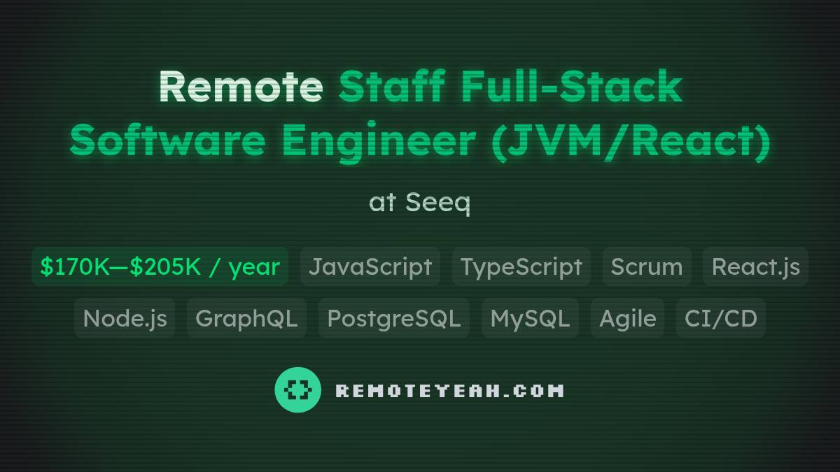 Remote Staff Full-Stack Software Engineer (JVM/React) at Seeq